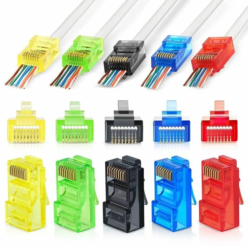 Проходной разъем RJ45, цветной, разъем Cat5e Cat6, модульный разъем RJ45 Easy Pass Thru для одножильного многожильного сетевого кабеля LAN UTP