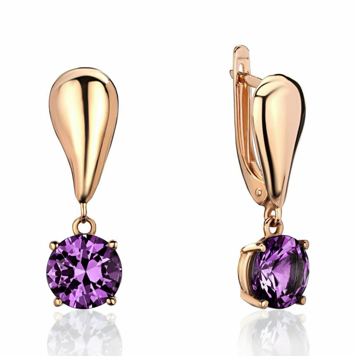 Серьги, красное золото, 585 проба, аметист