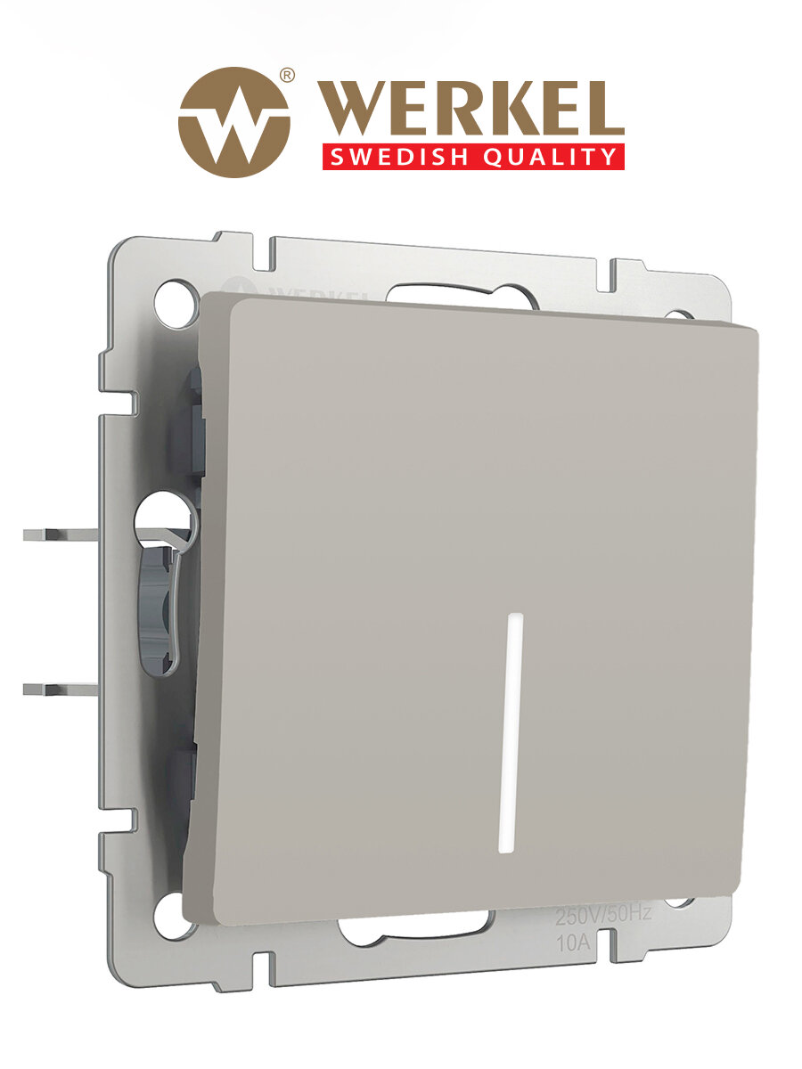 Встраиваемый проходной одноклавишный выключатель/переключатель с подсветкой Werkel W1212104, цвет дымчатый