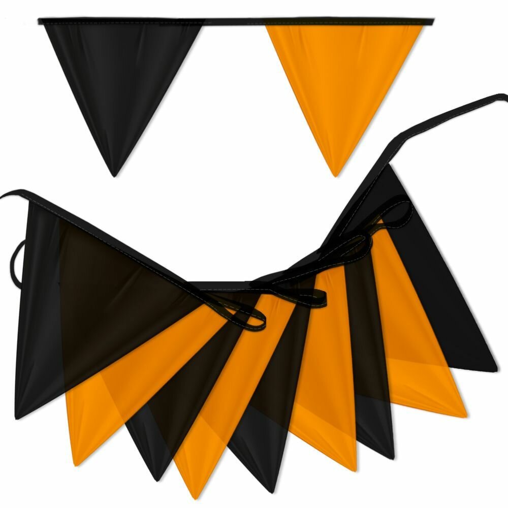 Флажная георгиевская лента из треугольных черно-оранжевых флажков к 9 мая / флажковая лента / 10 м