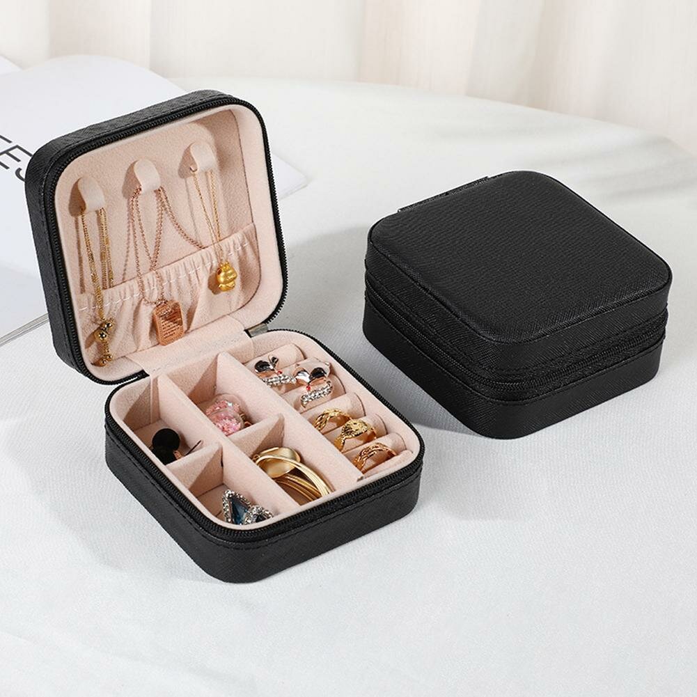 Шкатулка для хранения украшений и колец, коробочка для бижутерии, цвет - черный