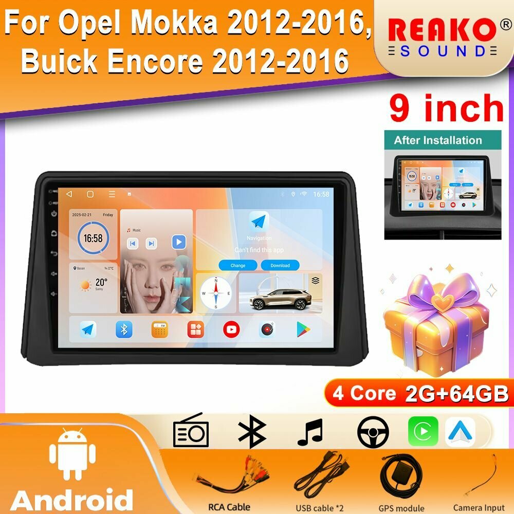 Магнитола для Opel Mokka 2012-2016, Buick Encore 2012-2016 , с камерой заднего вида. IPS экран 9 дюймов, Wifi 2din с сенсорным экраном, usb и блютузом.