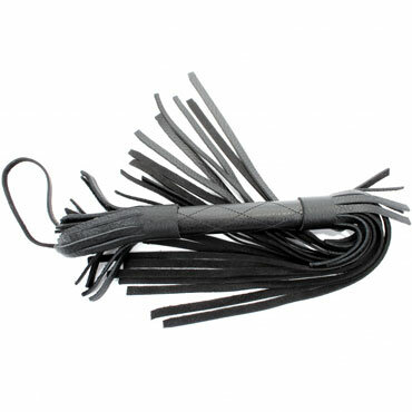 77059 BDSM Арсенал Небольшая плеть из натуральной кожи, черная. С прошитой рукоятью