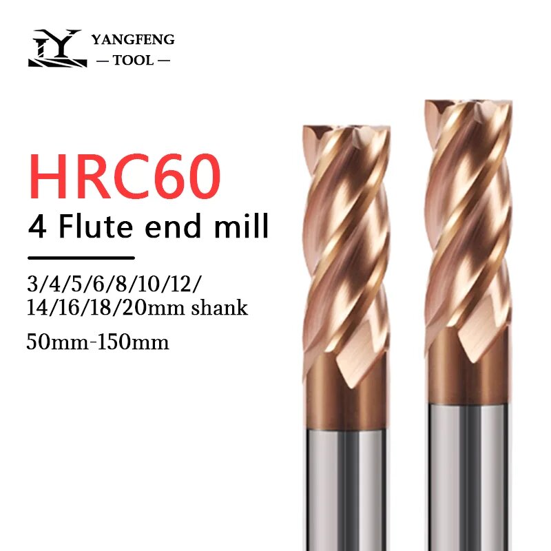Фреза из вольфрамовой стали HRC60 Твердосплавная концевая фреза 4 флейты 4 мм 6 мм 8 мм 10 мм 12 мм 14 мм 16 мм 18 мм 20 мм Инструменты для фрезерования металла с ЧПУ 4x20x4x100