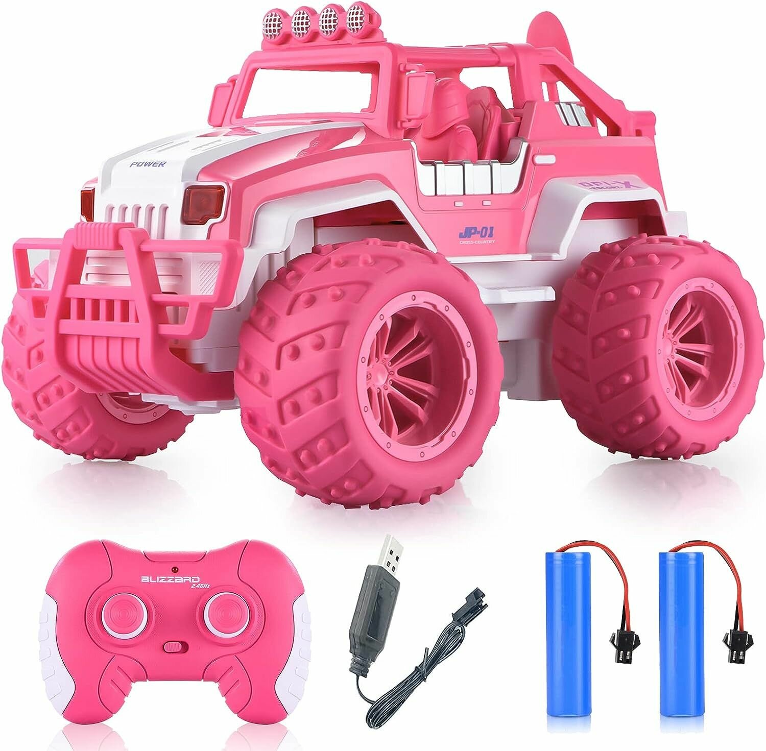 Автомобиль с дистанционным управлением для девочек, розовый монстр-трак 1:12 с перезаряжаемой батареей, простой в использовании