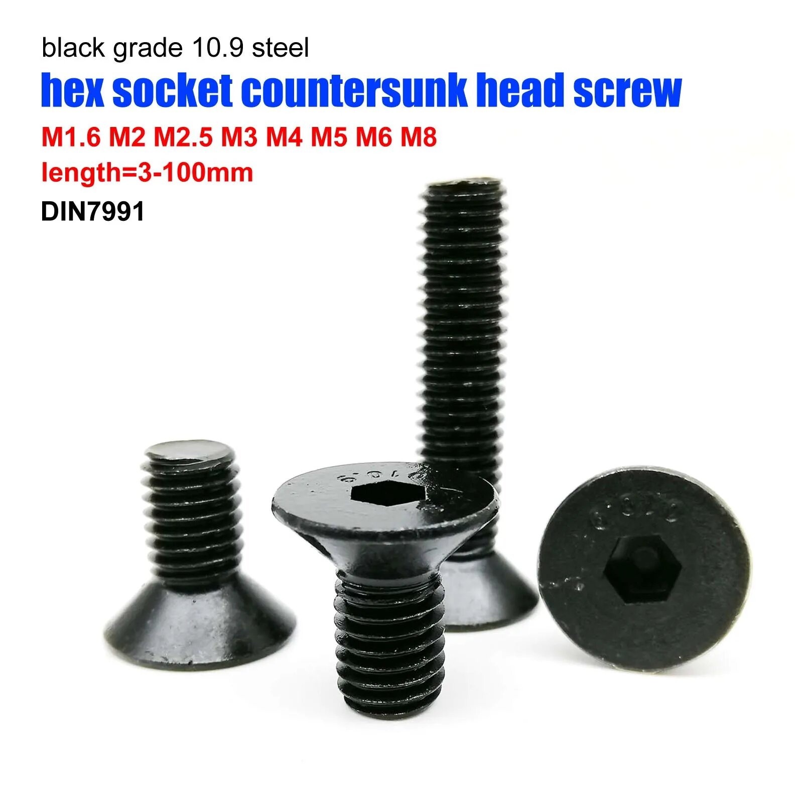 Болты шестигранные M6 30 мм, 10 шт, черные