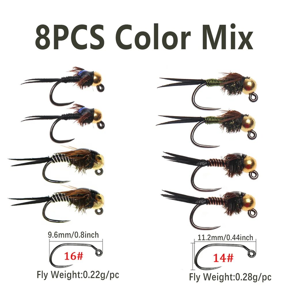 ICERIO Мушки для нахлыста John Nymph 6/8 шт. 16, 8pcs Mix