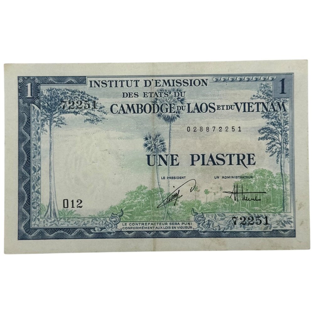 Французский Индокитай 1 пиастр (1 донг) 1954 г. (Вьетнамский выпуск) (Серия O12)