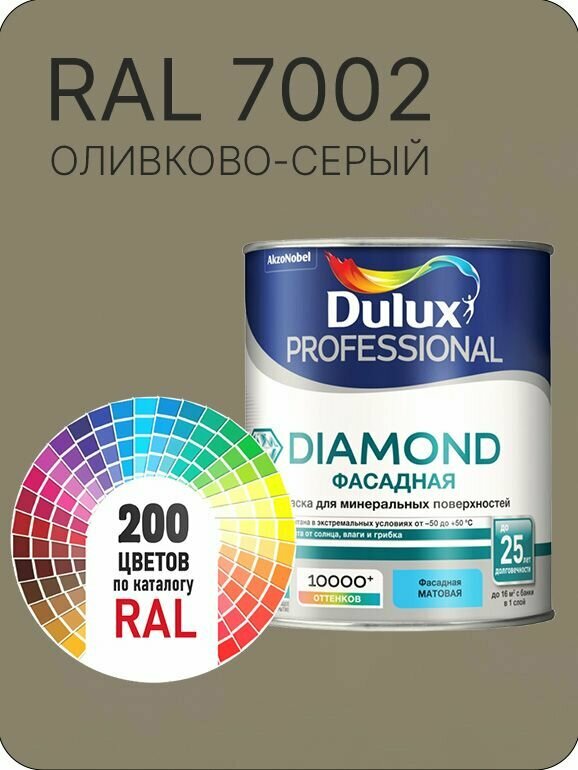 Краска для минеральных и деревянных фасадов Dulux Diamond цвет оливково-серый Ral 7002 0.8 л.