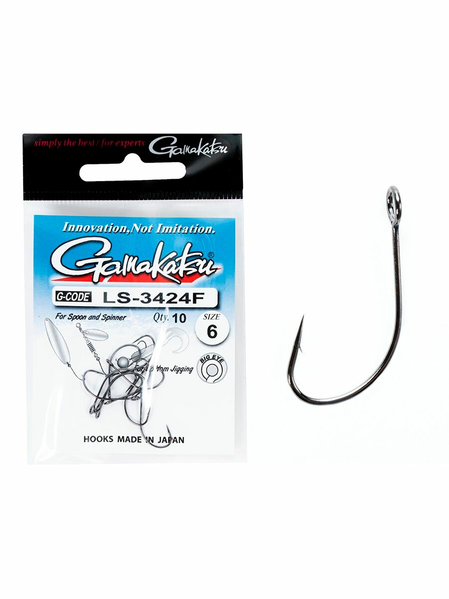 Крючки Gamakatsu LS-3424F NEW LABEL HOOKS BLACK размер 06 (упк.8шт.)