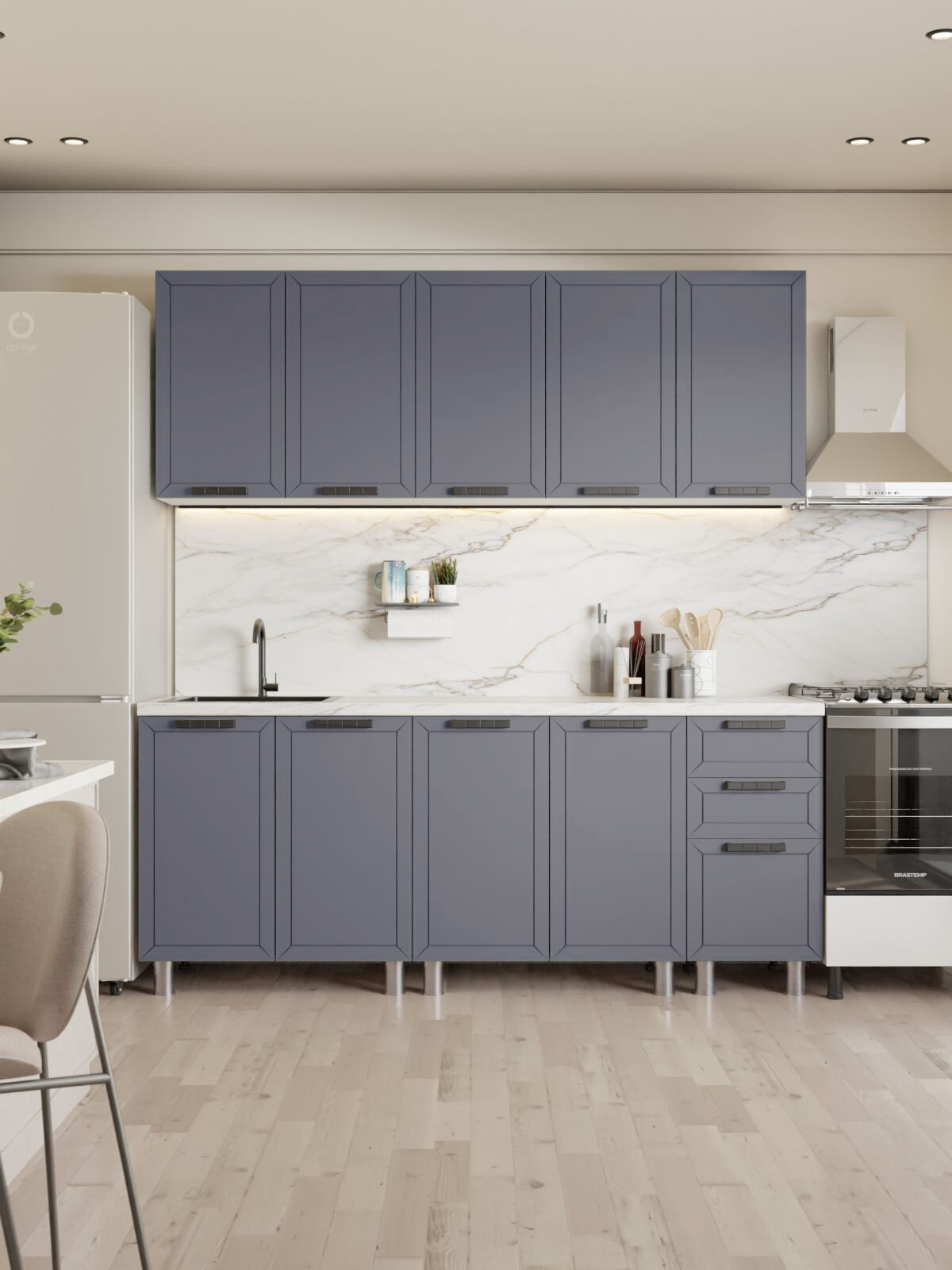 Кухонный гарнитур «Линда» 2,0м, прямой, со столешницей, мебель для кухни, без мойки, сталь