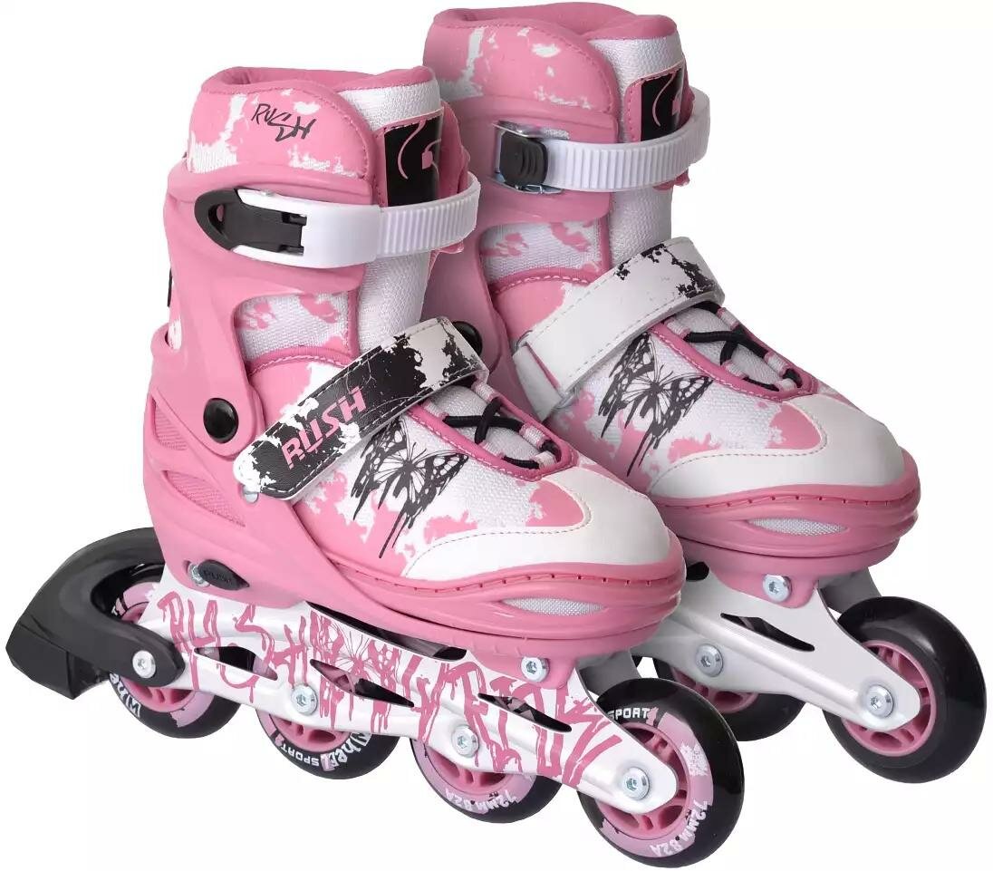 Роликовые коньки RUSH ACTION алюминиевая рама, размер 38-41, бело-розовые