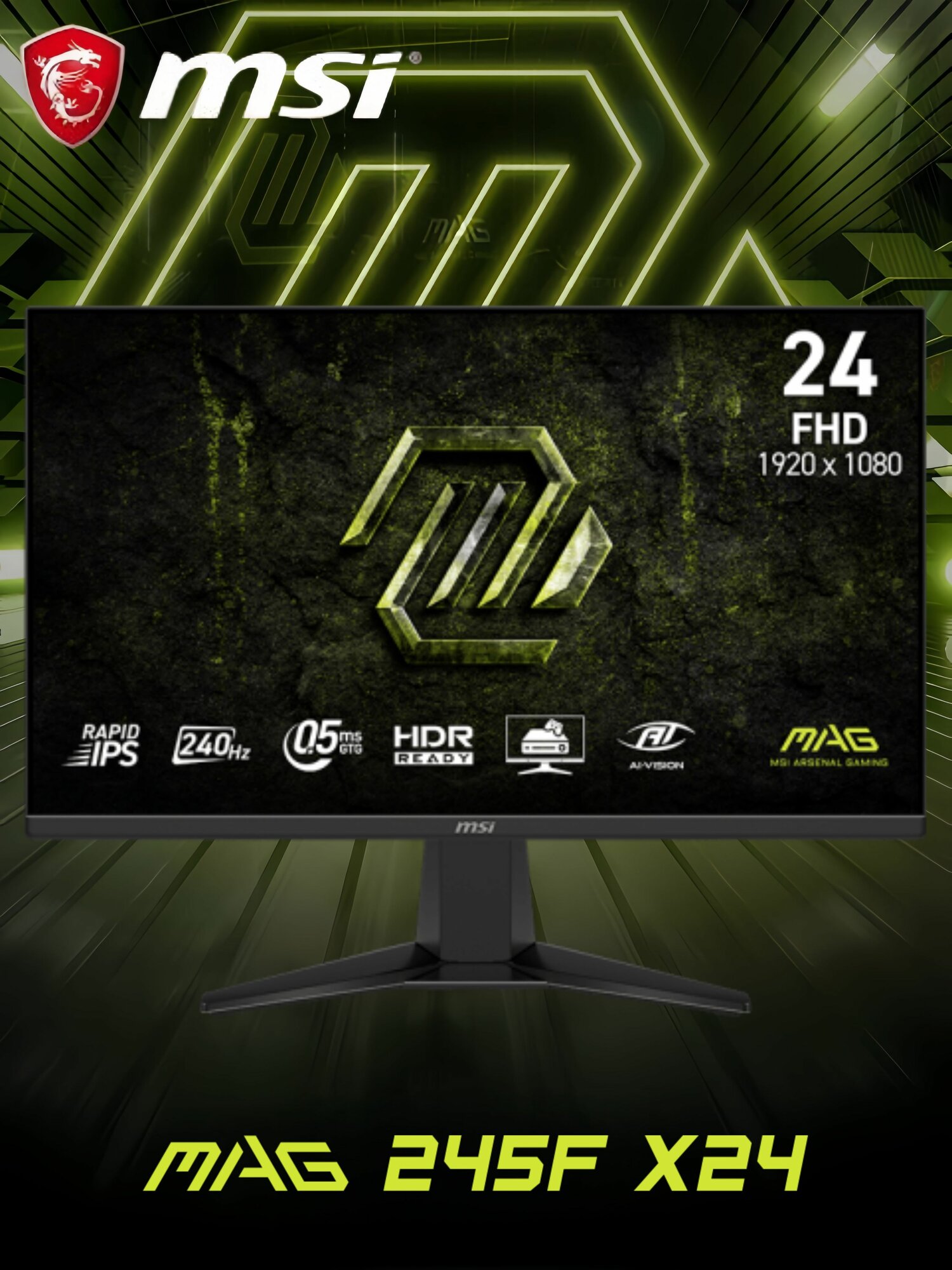 MSI 23.8" Монитор MSI MAG 245F X24,240HZ,1920 x 1080 (FHD), Rapid IPS, черный матовый
