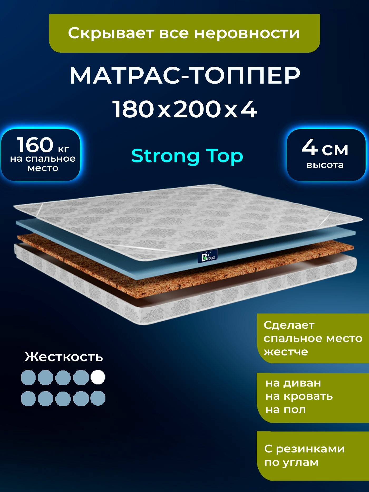 Топпер 180 на 200 с кокосовой койрой Strong Top