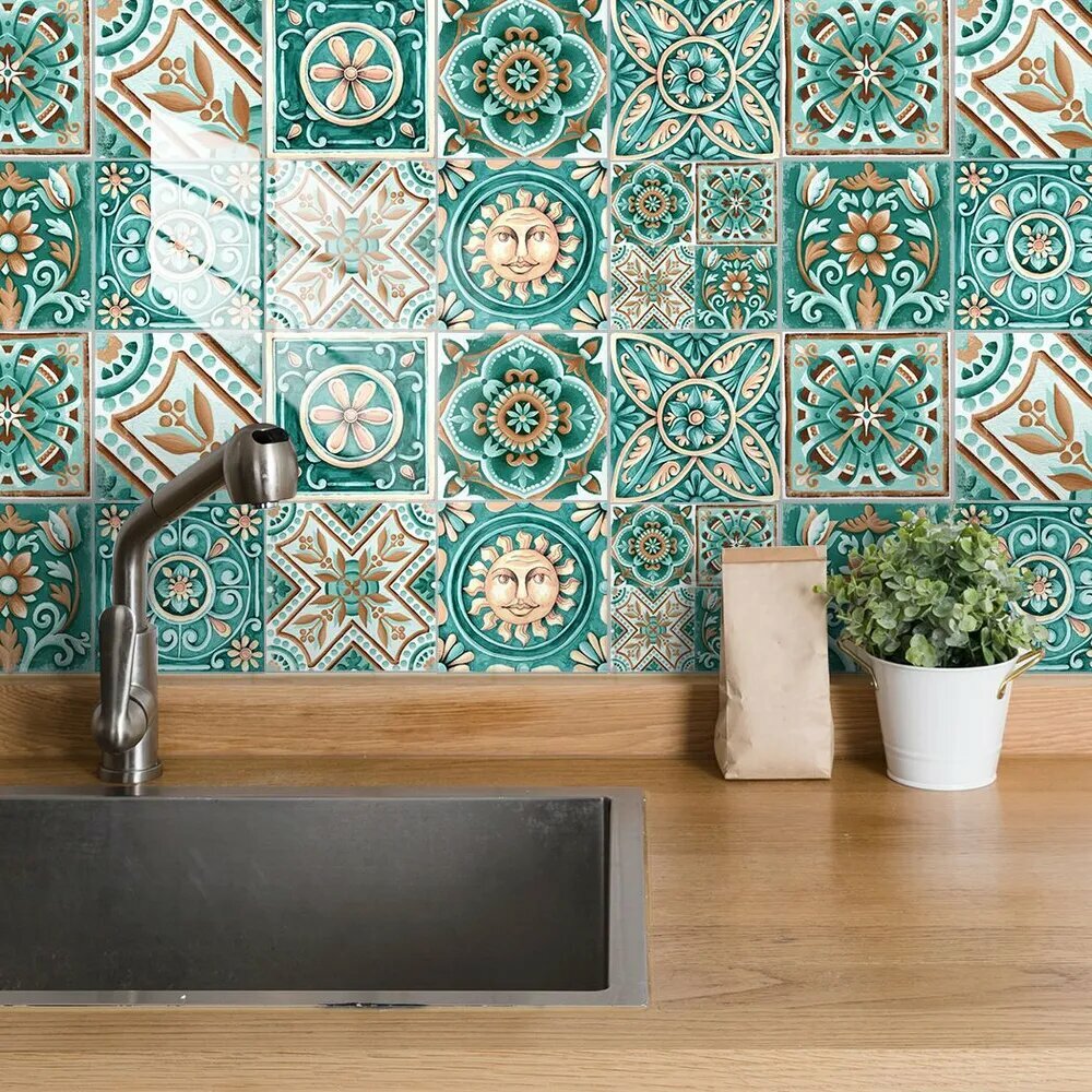 Наклейки из керамической плитки в богемном стиле для ванной комнаты в средиземноморском стиле с защитой от воды и загрязнений