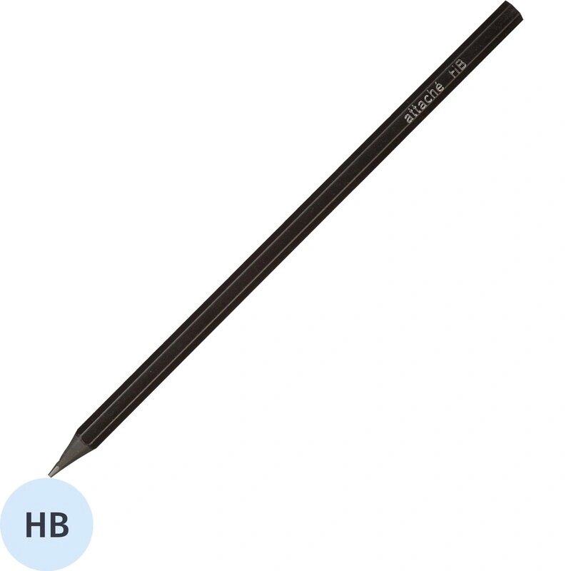 Карандаш чернографитный Attache плаcтик, б/ласт, HB, черн. корп,6шт/уп
