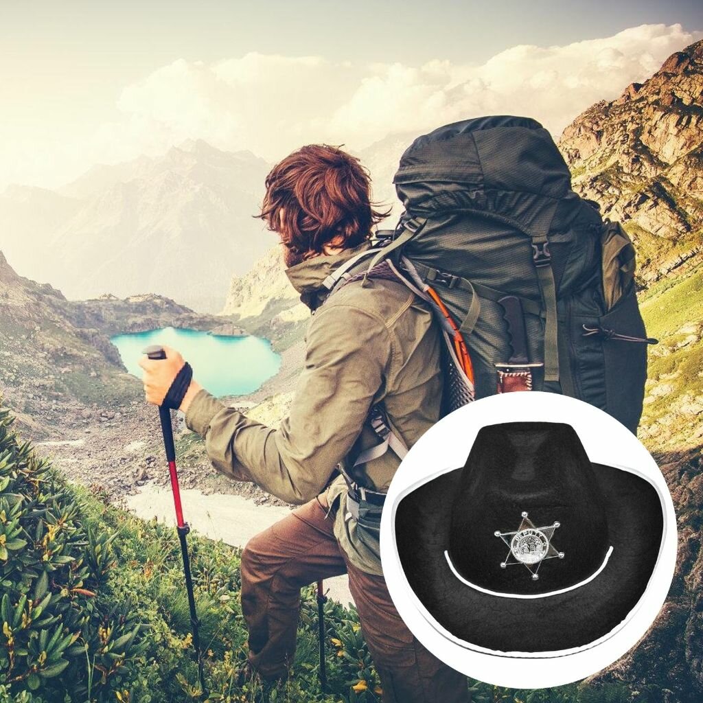 Шляпа Ковбойская шляпа с шестиконечной звездой в стиле вестерн чисто чёрный ковбой