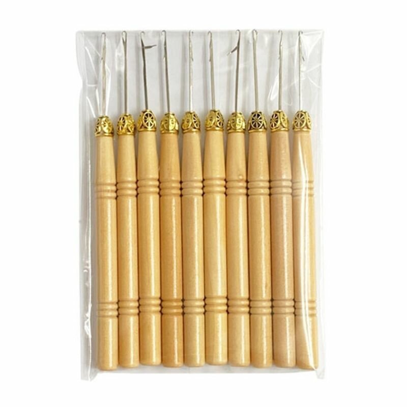 10 шт. Набор для наращивания волос с иглой и петлей, - Деревянная ручка полая