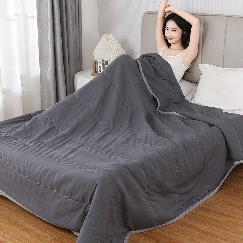 Water wash cotton summer blanket for student dorms with polyester fill and easy care design dark gray 200x230 double