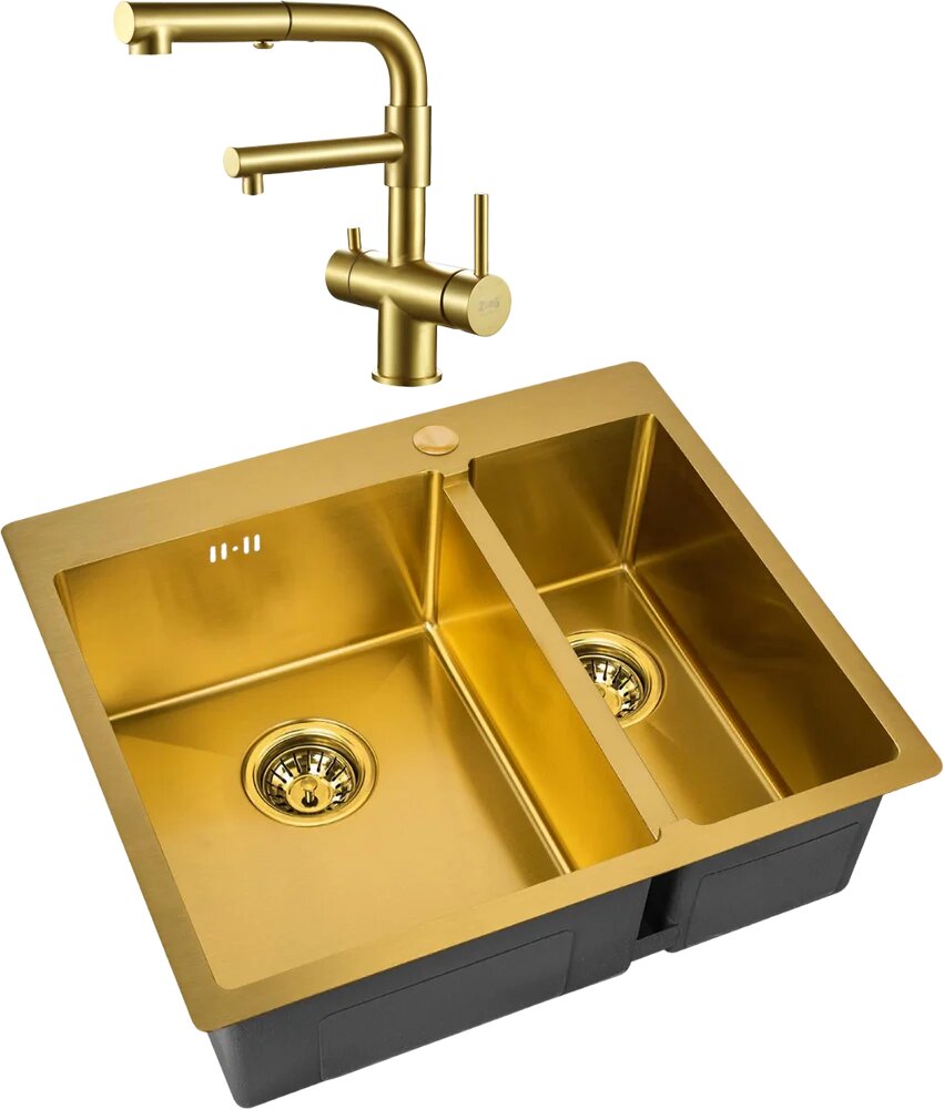 Комплект Мойка Zorg Inox PVD SZR-59-2-51-L BRONZE, L, бронза / Смеситель Sanitary SZR-3216 Bronze, бронза