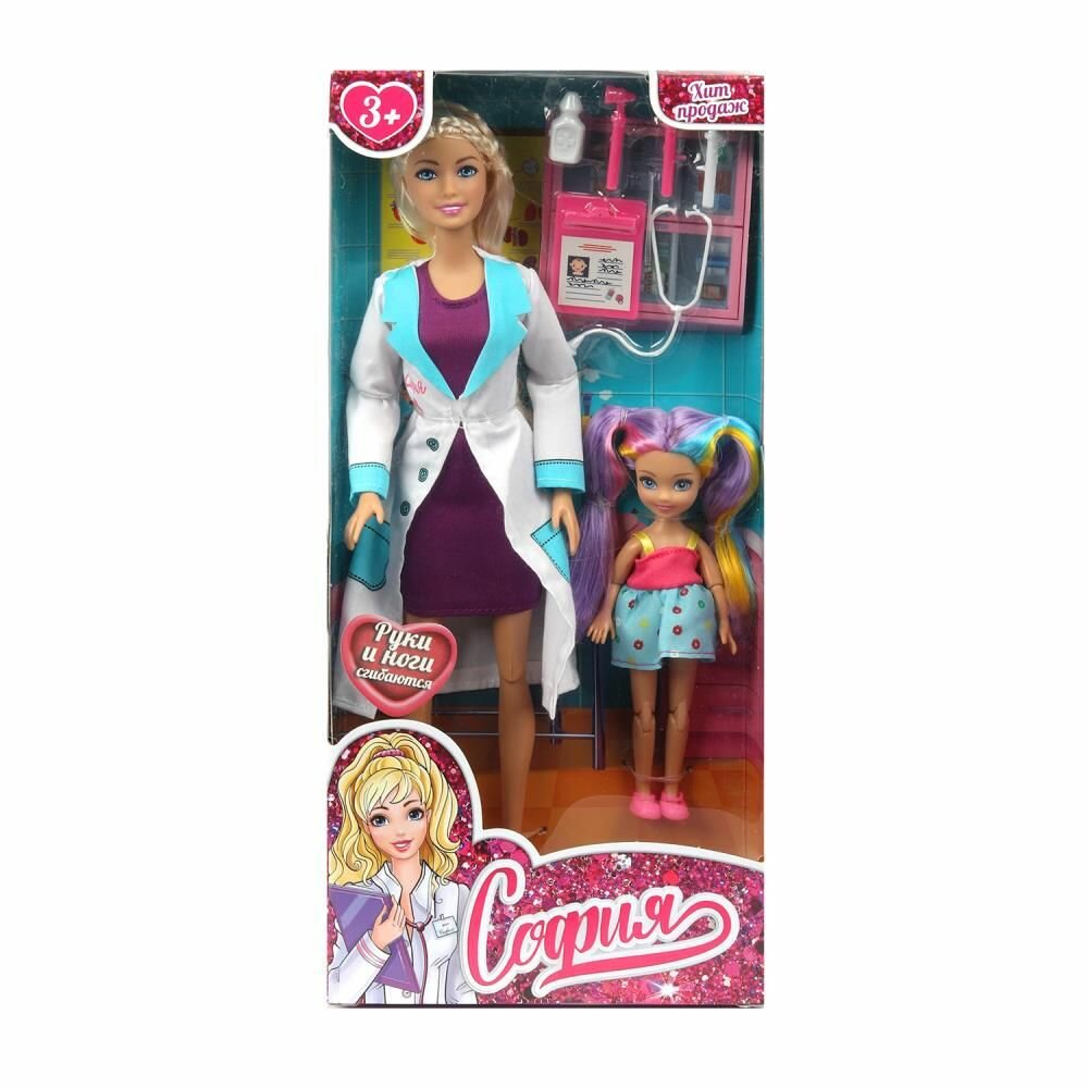 Кукла 29 см София врач, с пациентом Машенька