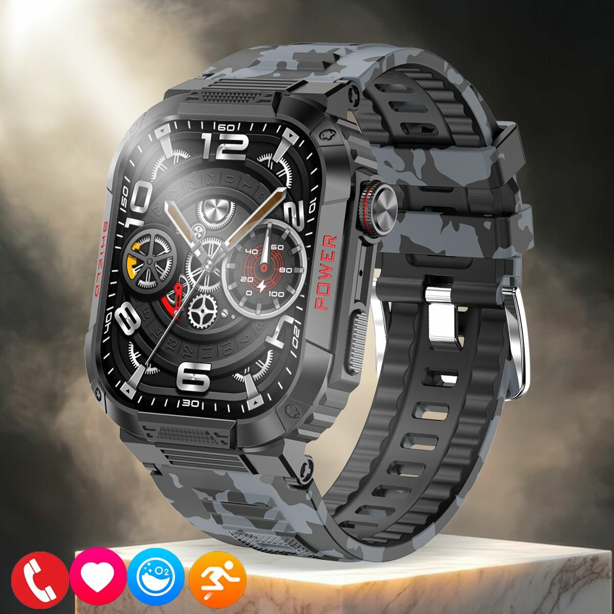 Военные смарт часы для мужчин ответ / сделать вызов для Android iOS, Большой экран 2,02 дюйма HD, фитнес трекер