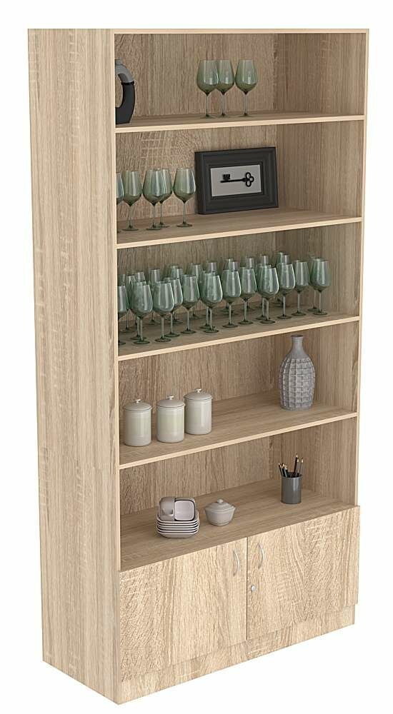 Высокий стеллаж из ДСП Эконом H-2400 мм №1-3 500 мм (2400х1200х500) с дверцами 410 мм, Дуб сонома