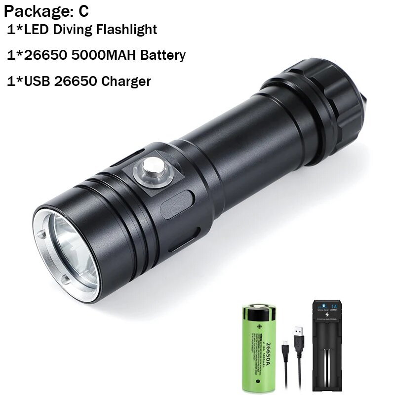 Профессиональный светодиодный фонарик для дайвинга, яркий, супер яркий, L2, водонепроницаемый, глубокое погружение под воду, 100 м, портативный прожектор, лампа