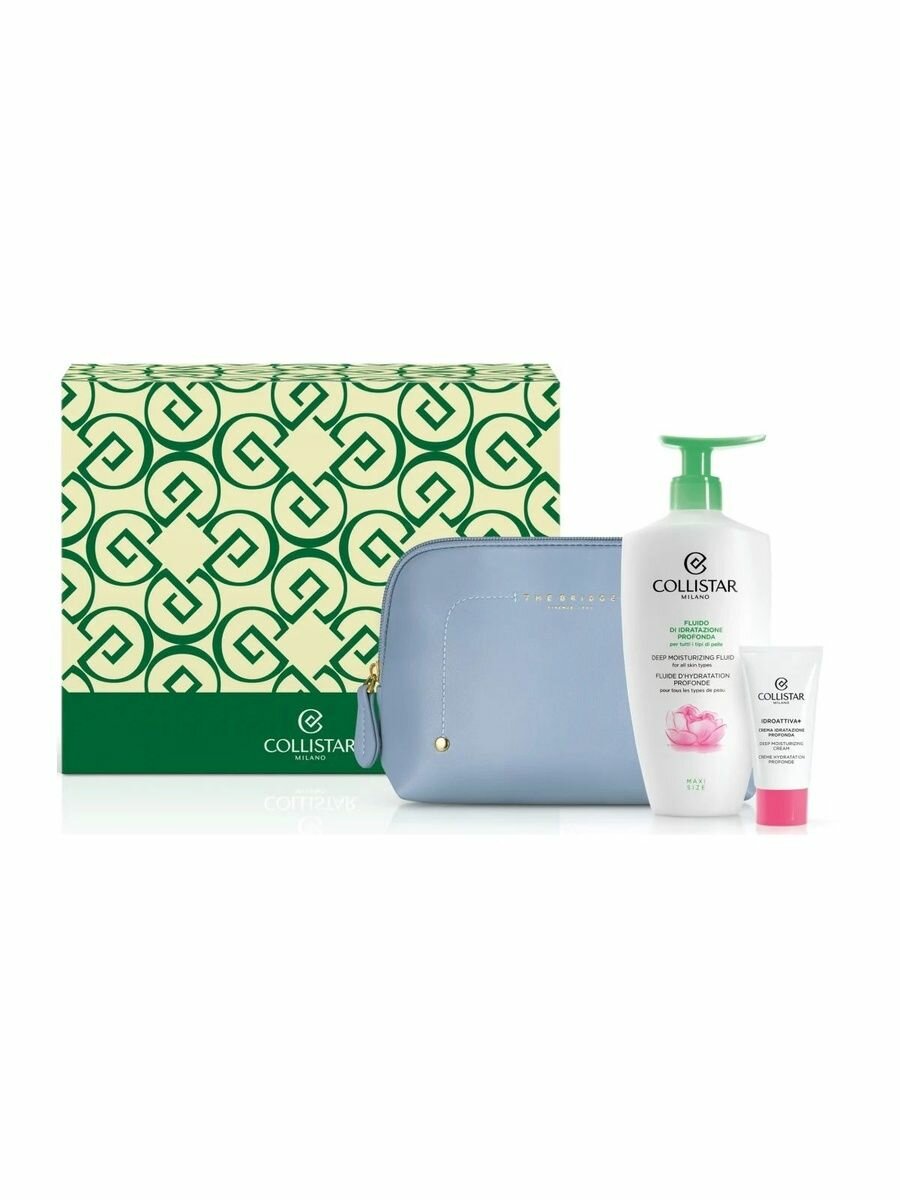 Набор Collistar Увлажняющий флюид для всех типов кожи 400 мл + Крем для лица Глубокое увлажнение 25 мл + косметичка