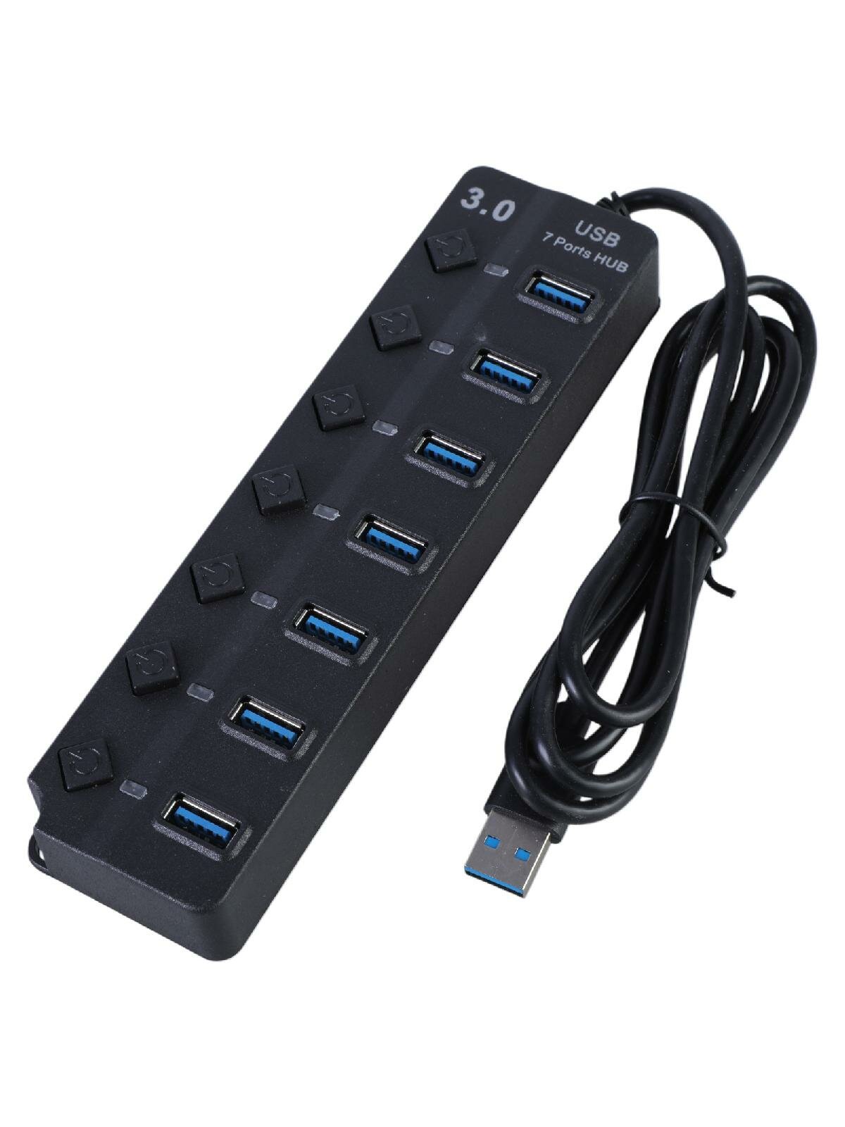 USB 3.0 Hub with 7Ports, Individual Switches and Indicator Lights, Extended 30cm Cable for PC, Laptop, Gaming Consoles