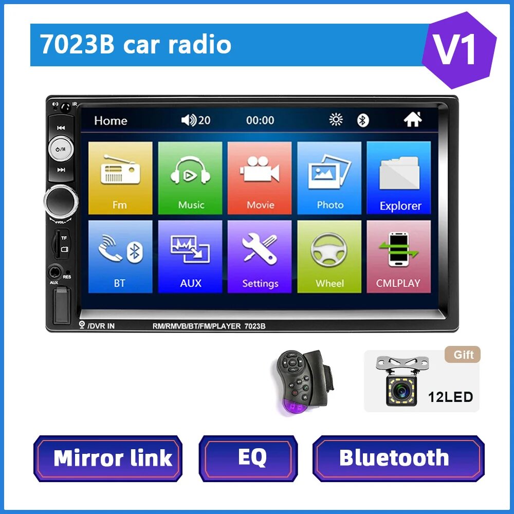 Автомагнитола Podofo, мультимедийная стерео-система с поддержкой Bluetooth, с сенсорным HD экраном, FM-радио, MP5, типоразмер 2 Din, для Toyota KIA, Control And 12 LED