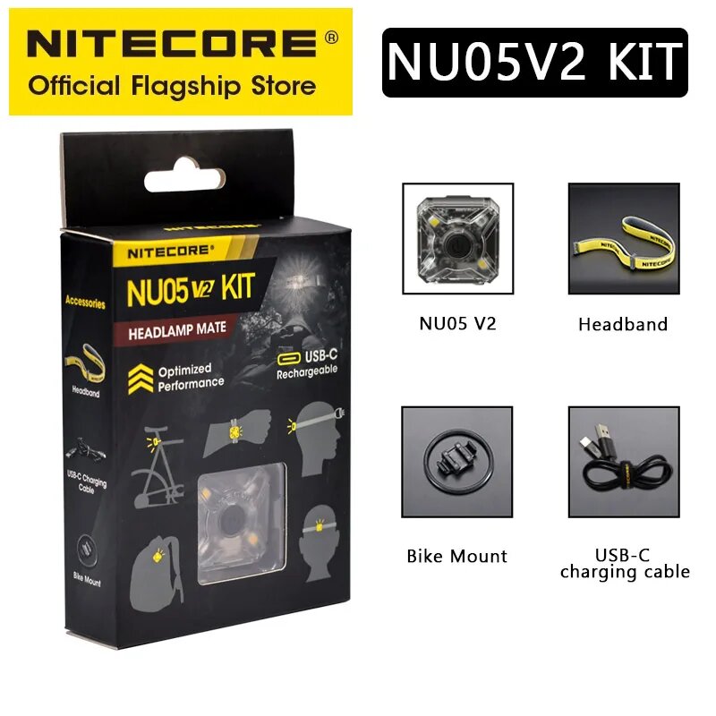 NITECORE NU05 V2 Налобный фонарь NU05 V2 Kit GPS-навигация для ночной езды на велосипеде с установкой на руль