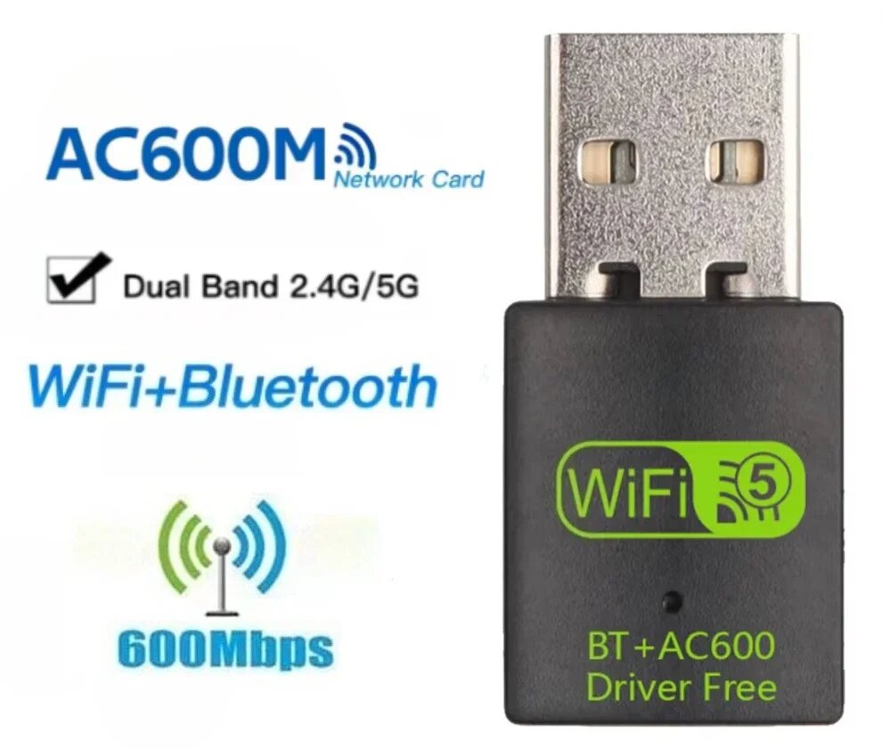 USB Wi-Fi адаптер AC600M 600Мбит/с Dual Band 2.4G/5G Bluetooth