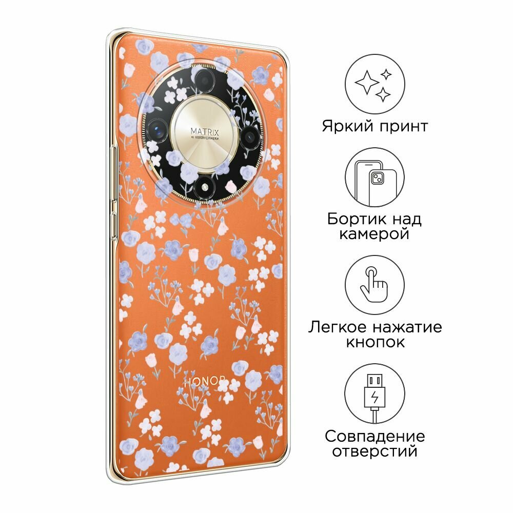 Чехол на Honor X9b / Хонор X9B с принтом "Сиреневые розы паттерн", прозрачный — фото 1