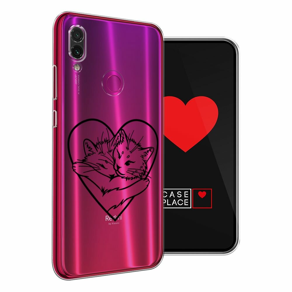 Чехол на Xiaomi Redmi Note 7 / Сяоми Редми Нот 7 с принтом "Влюблённые котики рисунок 3 - 14 февраля", прозрачный — фото 1