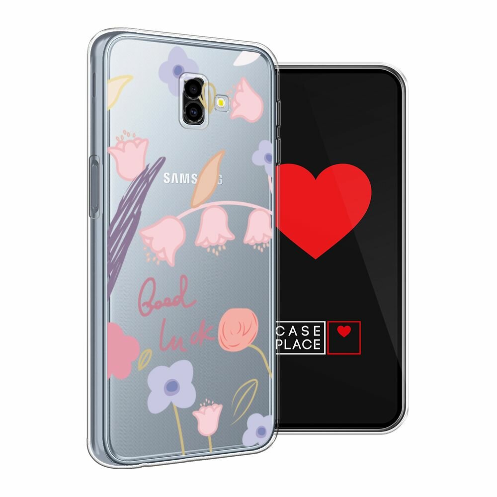 Чехол на Samsung Galaxy J6 + / Самсунг Галакси J6 Плюс 2018 с принтом "Lucky flowers", прозрачный — фото 1
