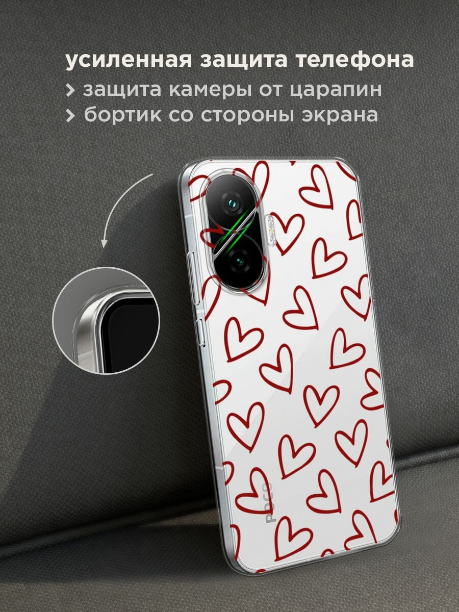 Чехол на Poco F7 / Поко F7 с принтом "Little hearts doodles 2 - 14 февраля", прозрачный — фото 1