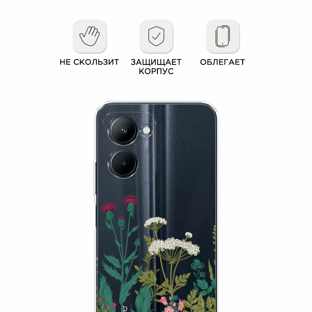 Чехол на Realme C33 / Реалми С33 с принтом "Дикие полевые цветы", прозрачный — фото 1