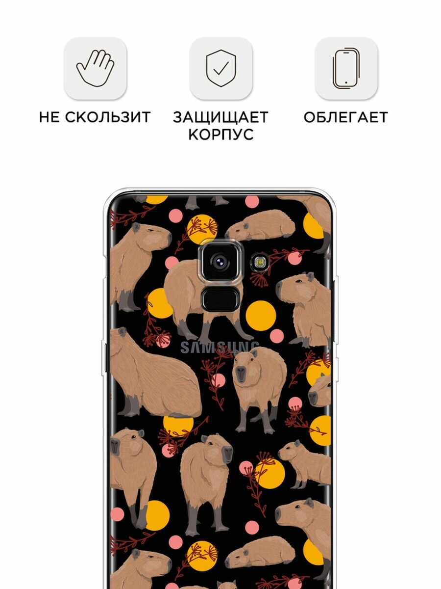 Чехол на Samsung Galaxy A8 + / Самсунг Галакси А8 Плюс 2018 с принтом "Капибара паттерн", прозрачный — фото 1