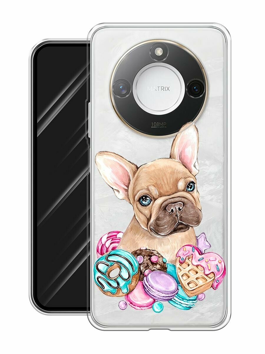 Чехол на Honor X9c Smart / Хонор X9c Смарт с принтом "Бульдог и сладости", прозрачный — фото 1