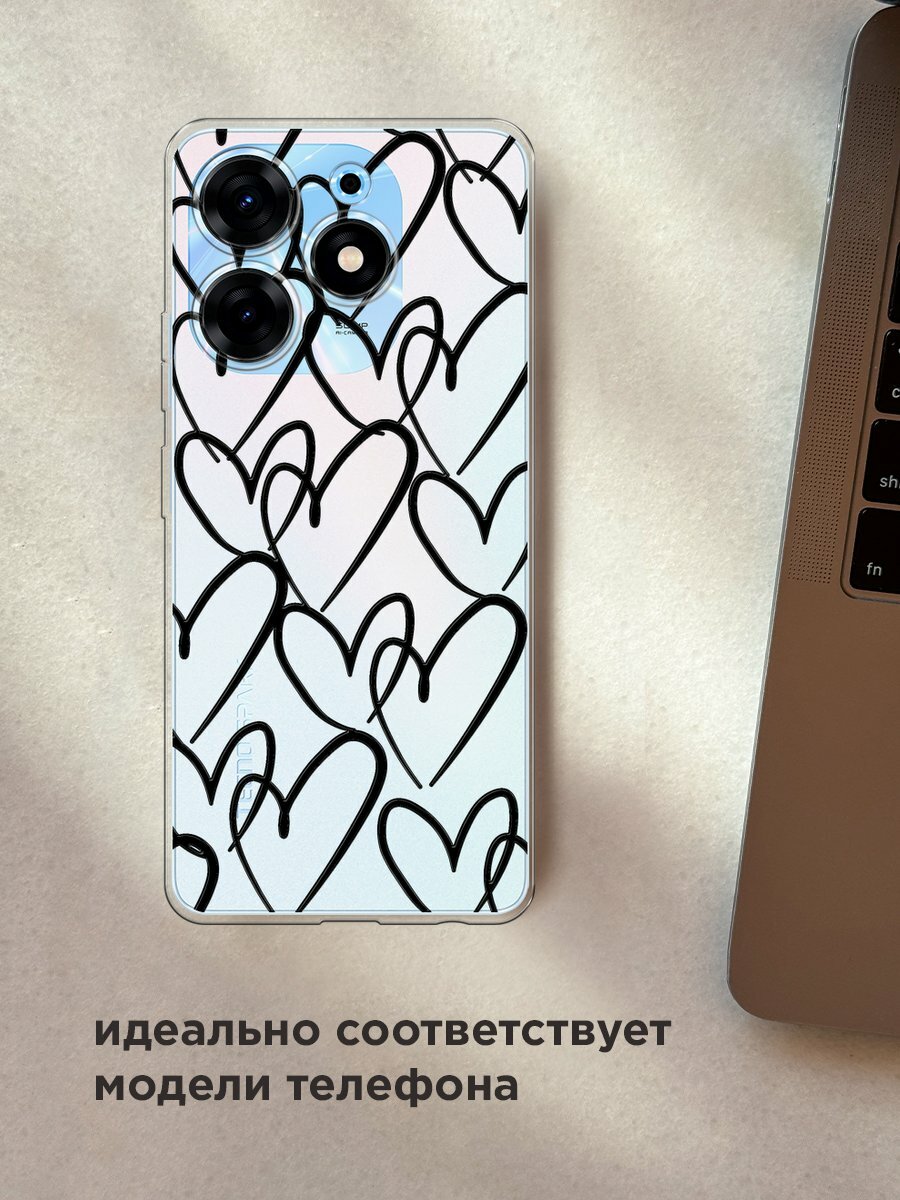Чехол на Tecno Spark 10 Pro / Текно Спарк 10 Про с принтом "Hearts doodle black 1" — фото 1