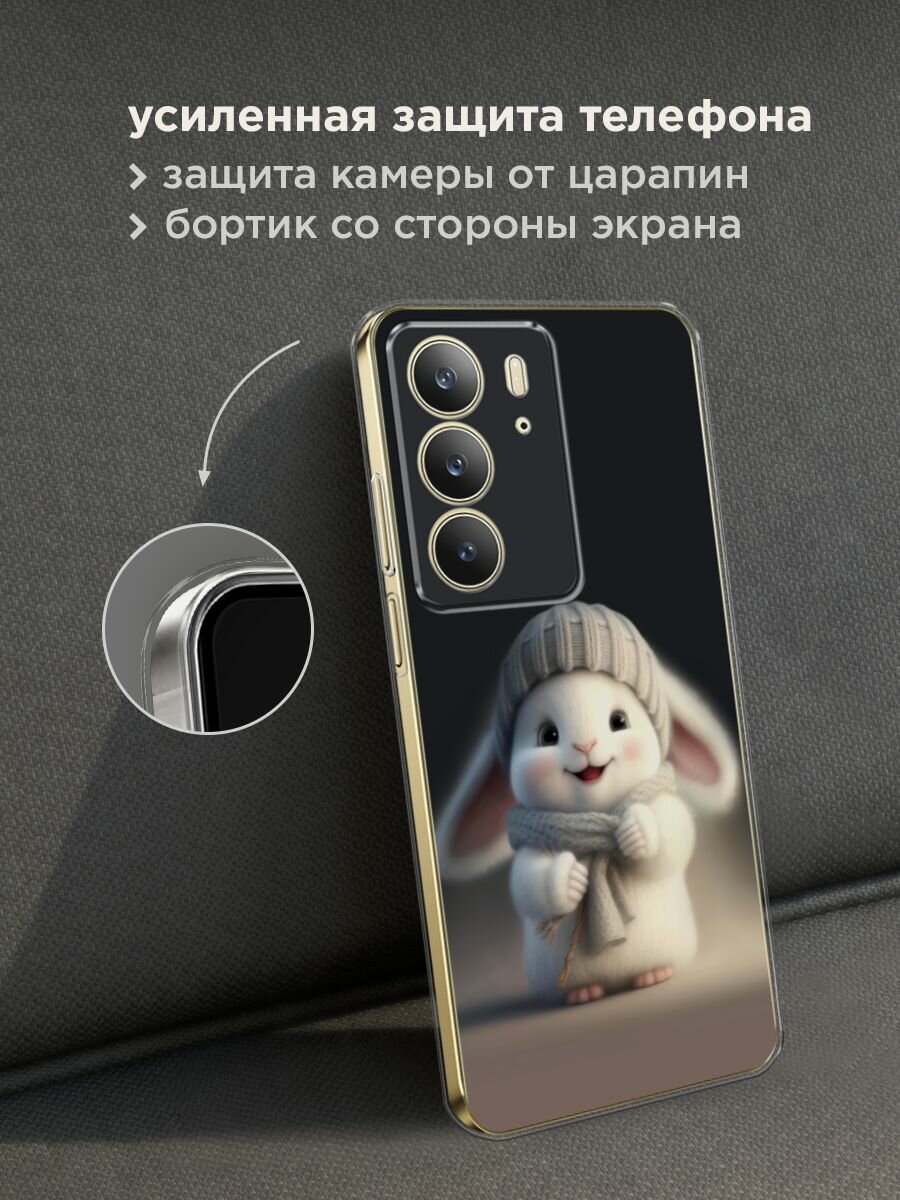 Чехол на Realme C75 4G / Реалми C75 4G с принтом "Белый крольчонок в шапке" — фото 1
