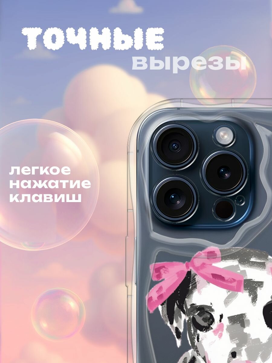 Чехол на Apple iPhone 15 Pro / Айфон 15 Про с принтом "Далматинец с бантиком 3" — фото 1