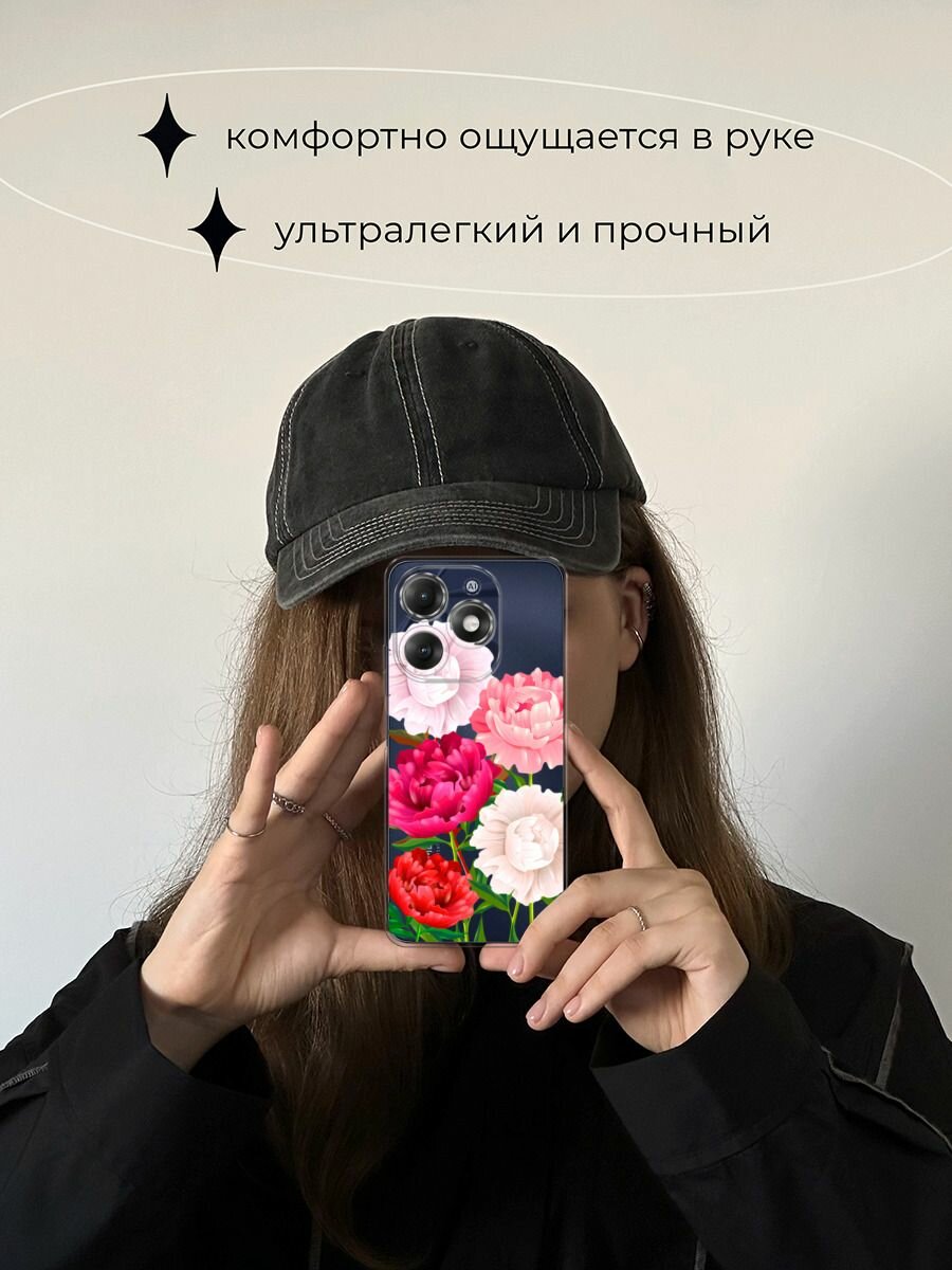 Чехол на Itel A70 / Ител А70 с принтом "Большие пионы", прозрачный — фото 1