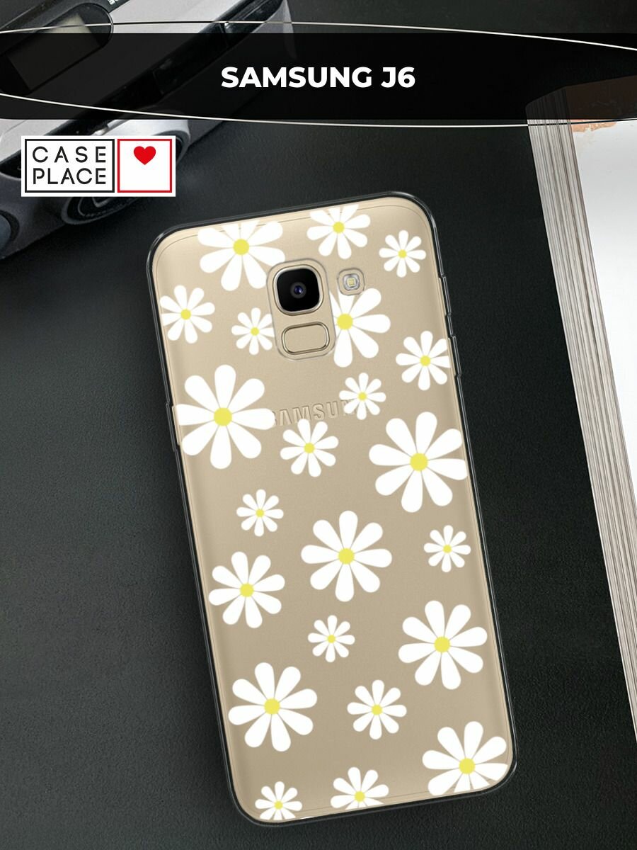 Чехол на Samsung Galaxy J6 2018 / Самсунг Галакси Джей 6 2018 с принтом "Большие ромашки", прозрачный