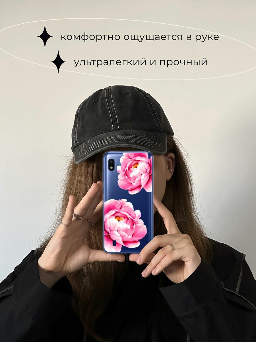 Чехол на Samsung Galaxy A10 / Самсунг Галакси А10 с принтом "Open peonies", прозрачный — фото 1