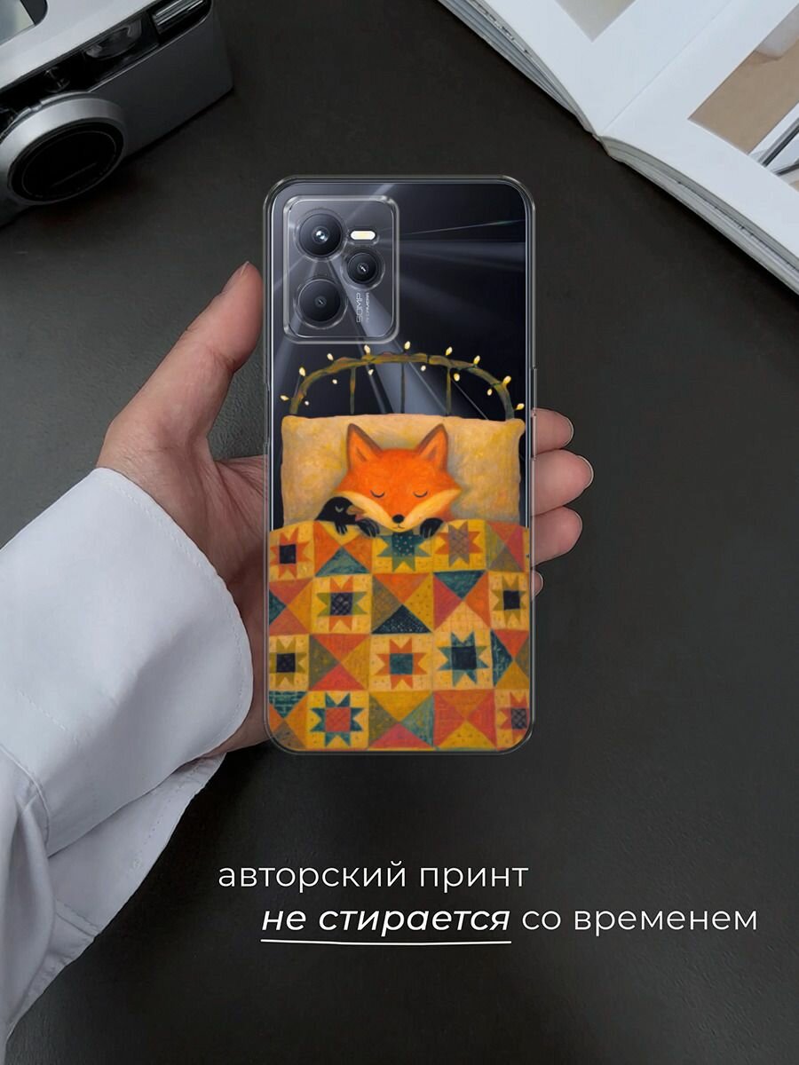 Чехол на Realme C35 / Реалми C35 с принтом "Лисичка спит", прозрачный — фото 1