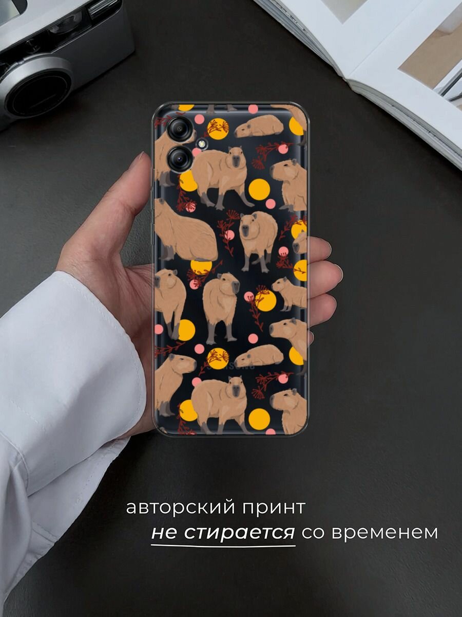 Чехол на Samsung Galaxy A04e / Самсунг A04e с принтом "Капибара паттерн", прозрачный — фото 1