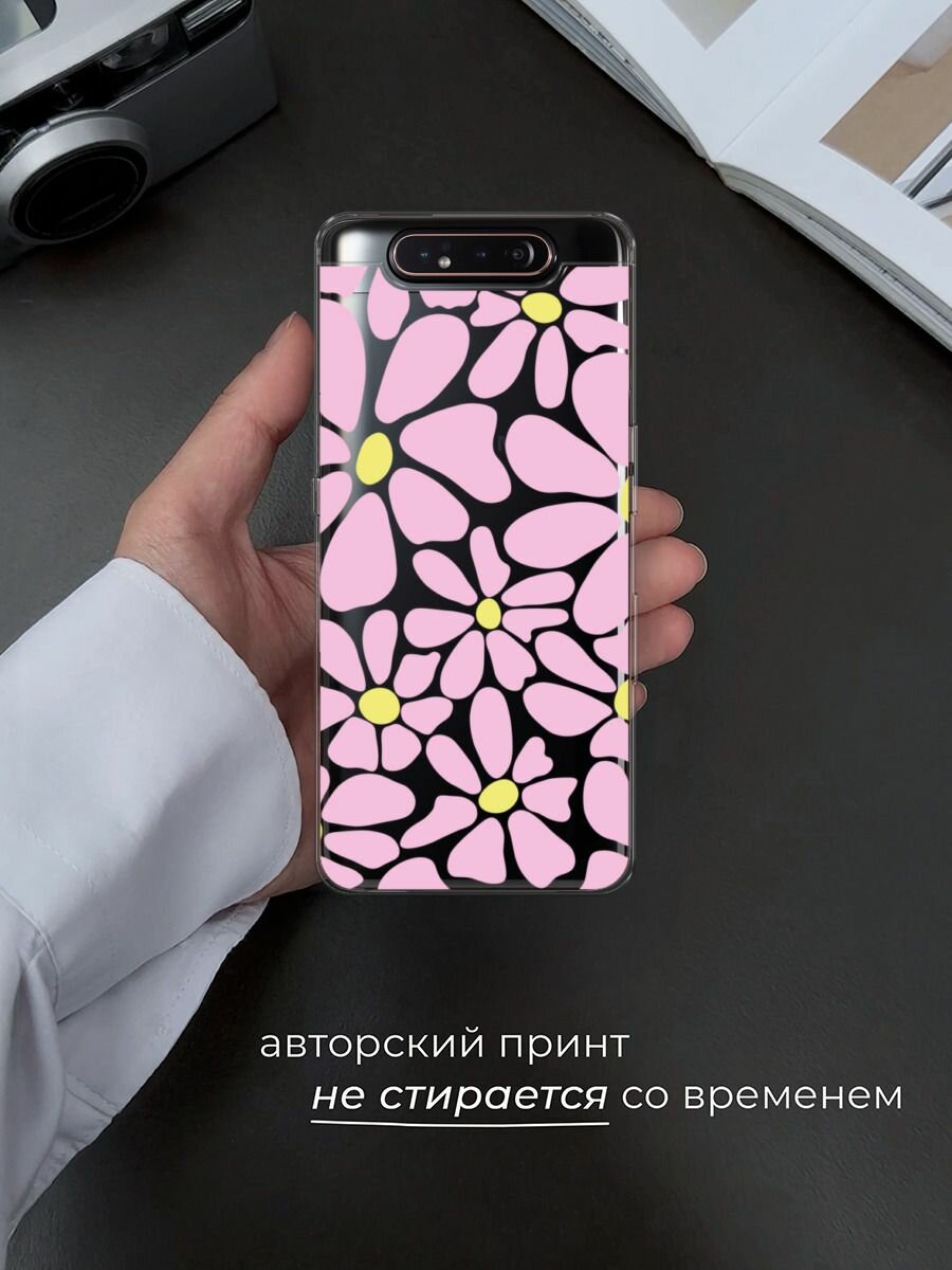 Чехол на Samsung Galaxy A80 / Самсунг Гэлакси A80 с принтом "Розовые лепестки 2", прозрачный — фото 1
