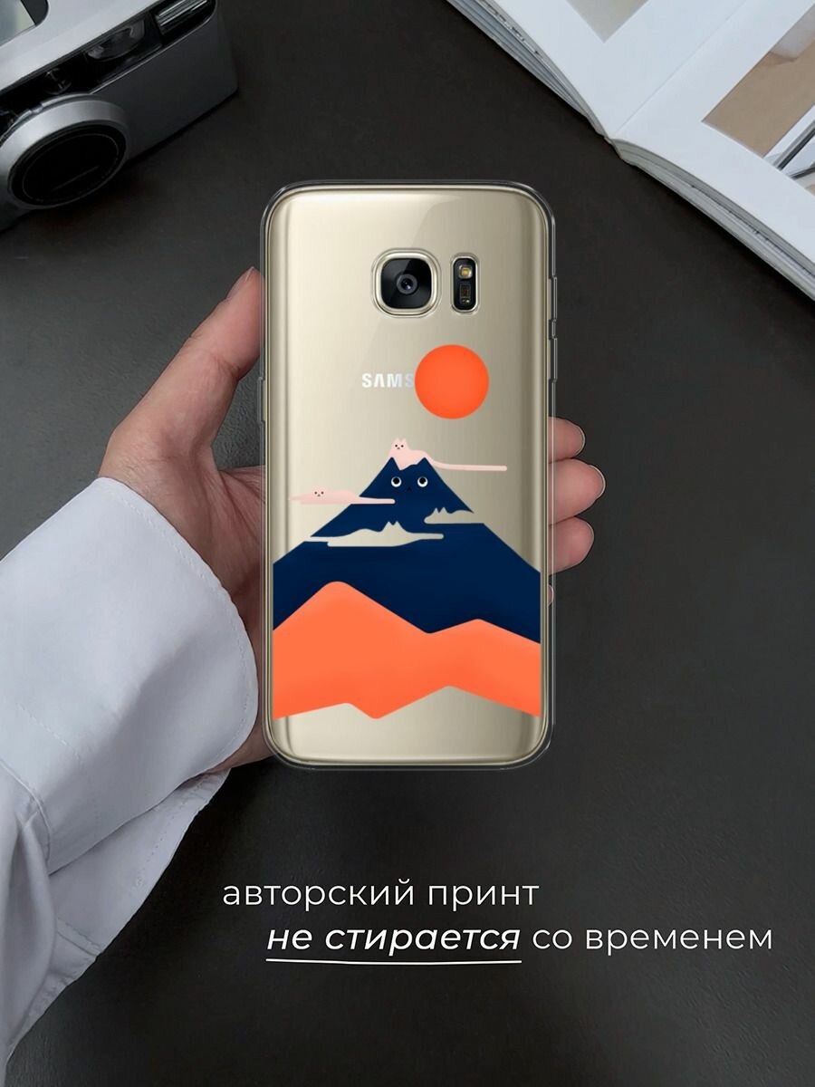 Чехол на Samsung Galaxy S7 / Самсунг Галакси С 7 с принтом "Кот-гора", прозрачный — фото 1